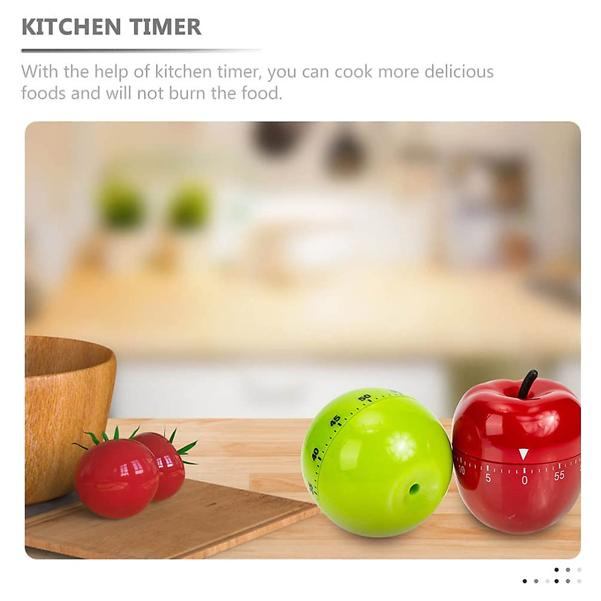 Cabilock 2Pcs Kitchen Cooking Timer Fruit Shaped Mechanical Timer Decorative Wind Up Countdown Alarm for Cooking Baking Study Classroom (Green+Red)