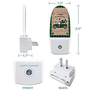St. Patrick's Day Night Light, LED Plug in Night Light, Black and Green Checkered Board Truck Lucky Clover on Wood Night Lights with Dusk to Dawn Sensor Kids/Adults Nightlight for Bedroom Bathroom