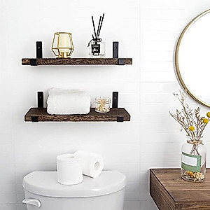 Mkono Rustic Wood Floating Shelves 5 Pieces Wall Mounted Decoractive Shelf and Corner Shelves for Bedroom, Living Room, Bathroom, Kitchen, Hallway, Office