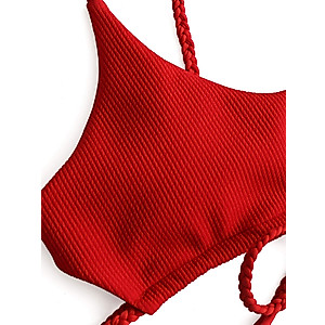 ZAFUL Womens cut out bikini set swimsuit Cami String High Cut Sexy Bathing suit Red