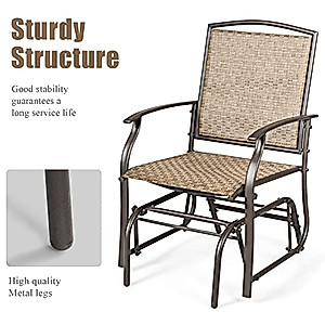 Tangkula Patio Glider, Outdoor Glider Chair with Steel Frame, Outside Porch Rocking Glider for Garden, Backyard, Poolside, Lawn (1, Brown)