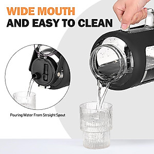 HYDRAGLAZIC 64oz Glass Water Bottle, Glass Tumblers with Straw and Handle, Cup with Silicone Sleeve, Wide Mouth Half Gallon Water Bottle with Time and Water Marker, Water Jug Black