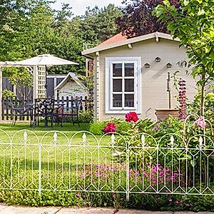 Amagabeli 5 Panels Decorative Garden Fence 10ft(L) x24in(H) Outdoor Fencing Folding Landscape Fencing Patio Flower Bed Border Edge Section Fences Animal Barrier White ET328