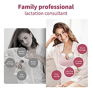 Wearable Breast Pump Hands Free Breast Pump 12 Levels 3 Modes Electric Breast Pump with 1200mAh Battery,Leak-Proof Design,Low Noise,21/24/27mm Flange Inserts,All-in-One Painless Breastfeeding,2 Pack