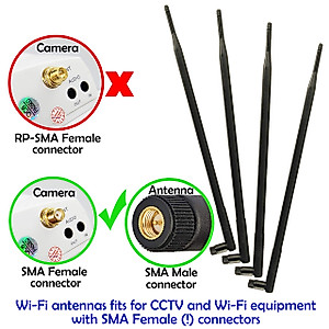 4 pcs of Universal 9dBi Wi-Fi 2.4/5GHz Dual-Band SMA Male Antennas Extension for IP Wireless Security Camera Router and CCTV HD Wireless Camera System Video Antenna for NVR Security IP System