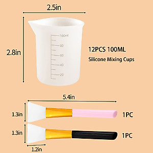 12PCS Silicone Measuring Cups for Resin,2PCS 250ml & 4PCS 100ml Measuring Cups, 4PCS Resin Cups,2PCS Silicone Brush , Non-Stick Glue Tools with Precise Scale