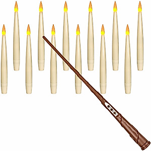 Leejec Floating Candles with Magic Wand Remote(6/18H Timer), 12pcs 6.1" Hanging Flameless Taper Candles, Battery Operated Flickering Warm Light, Halloween Christmas Wedding Party Decor & Gift(Ivory)