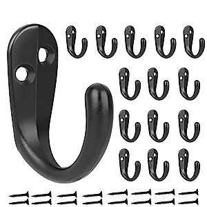 Mzizi Dco Wall Hooks,Coat Hooks Wall Mounted,Single Metal Hooks, Heavy Duty Wall Hooks for Hanging Hat Towel Robe Bag Jacket Clothes (Black 15PCS)
