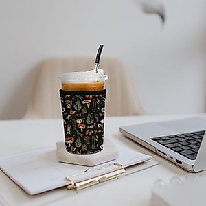 Reusable Insulated Neoprene Iced Coffee Cup Sleeve, Durable Drink Sleeve for Cold Beverages, Beverage Holder for iced coffee (Mushroom Mirage)