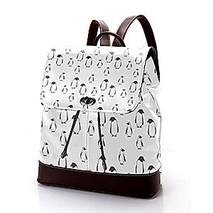 Cute Penguin-01 Women Backpack Purse PU Leather Anti-theft Casual Shoulder Bag Fashion Ladies Satchel Bags