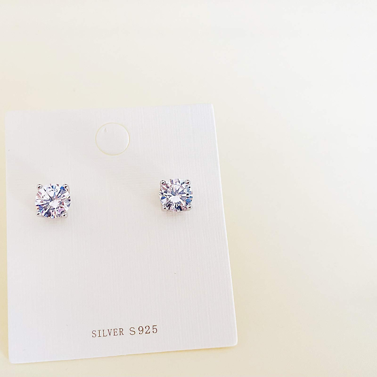 925 Sterling Silver Stud Earrings, 5mm Round Clear Cubic Zirconia Studs Earrings for Women Men