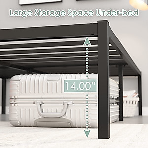 Weehom Queen Bed Frame 16 Inch Metal Platform Bed Frames No Box Spring Needed, Mattress Foundation, Heavy Duty Steel Slat Support, Large Underbed Storage Space, Easy Assembly, Black