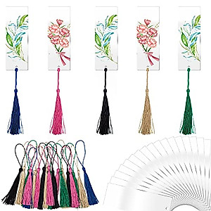 50 PCS Blank Acrylic Bookmarks with 50 PCS Colorful Tassels Clear Acrylic Craft Bookmark Unfinished Rectangle Hanging Tag Ornaments for Notebook DIY Sublimation Projects Present Tags Party Decor