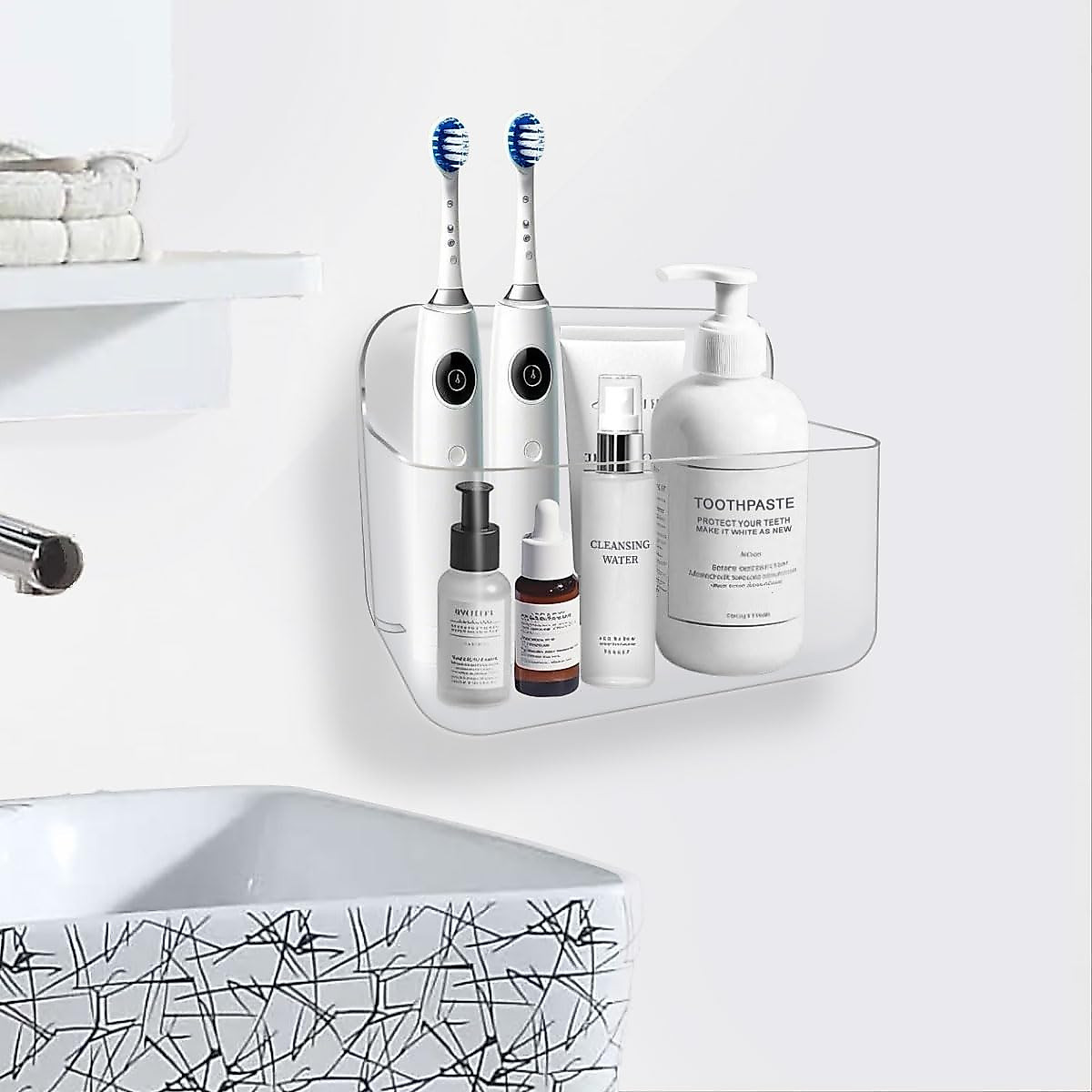 ITATIOLFY 2 Pack Wall Mount Self adhesive Cabinet Door Organizer set,Clear acrylic Floating Shelves, Shower Storage Shelf,For Bathroom,Kitchen,Office,Living Room,Under Sink,Bedside table Decor.