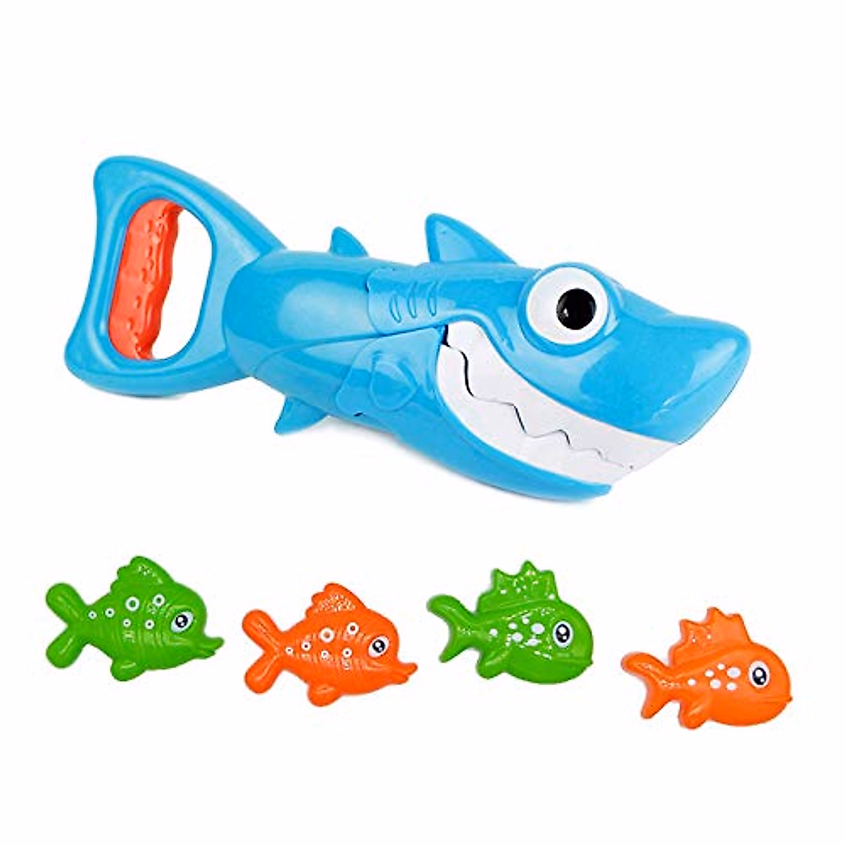 INvench Shark Grabber Baby Bath Toys - Blue Shark with Teeth Biting Action Include 4 Toy Fish - Bath Toys for Kids Ages 4-8 Boys Girls Toddlers Pool Toys