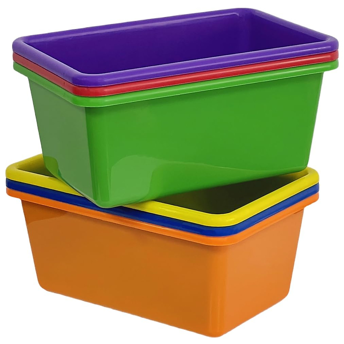 RAUVOLFIA 6 Pack Cubby Bin Storage Bins, Multi-Purpose Plastic Storage Bins Stackable Organizer Storage Cubbies for Home, Playroom, Classroom (Rainbow)