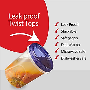 PLASTICPRO 6 Pack Twist Cap Food Storage Containers with Blue Screw on Lid- 32 oz Reusable Meal Prep Containers - Freezer and Microwave Safe Blue Plastic Food Storage