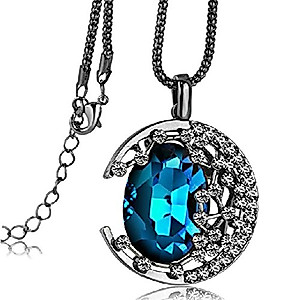 paweena Fashion Women Crystal Rhinestone Moon Pendant Long Chain Sweater Necklace Gift