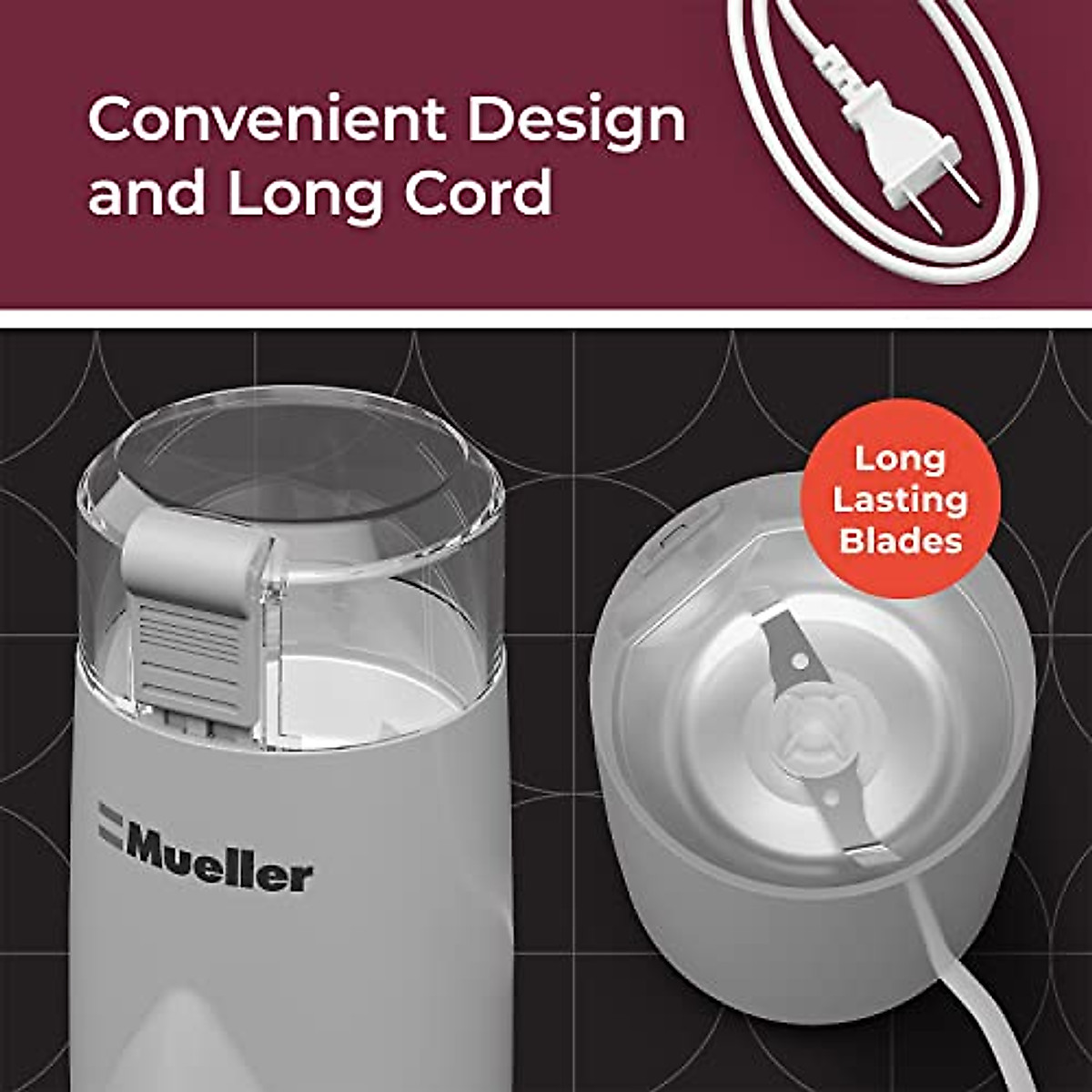 Mueller HyperGrind Precision Electric Spice/Coffee Grinder Mill with Large Grinding Capacity and Powerful Motor also for Spices, Herbs, Nuts, Grains, Grey