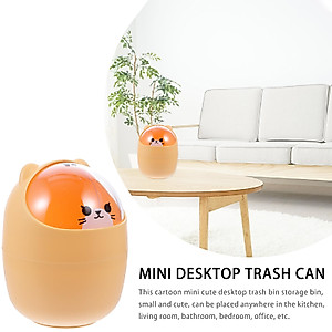 Veemoon Cartoon Desktop Trash Can Small Trash Can with Lid Cute Garbage Bucket Mini Cat Wastebasket for Office Desktop Coffee Kitchen Bedroom Bathrooms Plastic Storage Bins (Yellow)