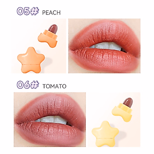 6-Color Mini Matte Color Star Capsule Lipstick set. Mini Long Lasting Non Stick Cups .Velvet Portable Star Candy Colour Capsule Lipstick Set. Suitable For All Kinds Of Occasions, PINK