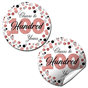 Confetti Rose Gold Polka Dot 100th Birthday Party Sticker Labels, 40 2" Party Circle Stickers by Amanda Creation, Great for Party Favors, Envelope Seals & Goodie Bags