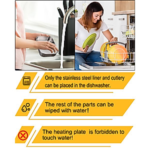 Nifogo Electric Lunch Box Food Heater 75W Portable Heated Lunch Box for Adults 3 in 1 Portable Food Warmer 110V/12V/24V, with 1,8L Removable Stainless Steel Container & Bag(Black)