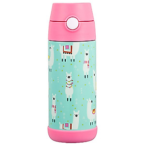 Snug Kids Water Bottle - insulated stainless steel thermos with straw (Girls/Boys) - Llamas, 12oz
