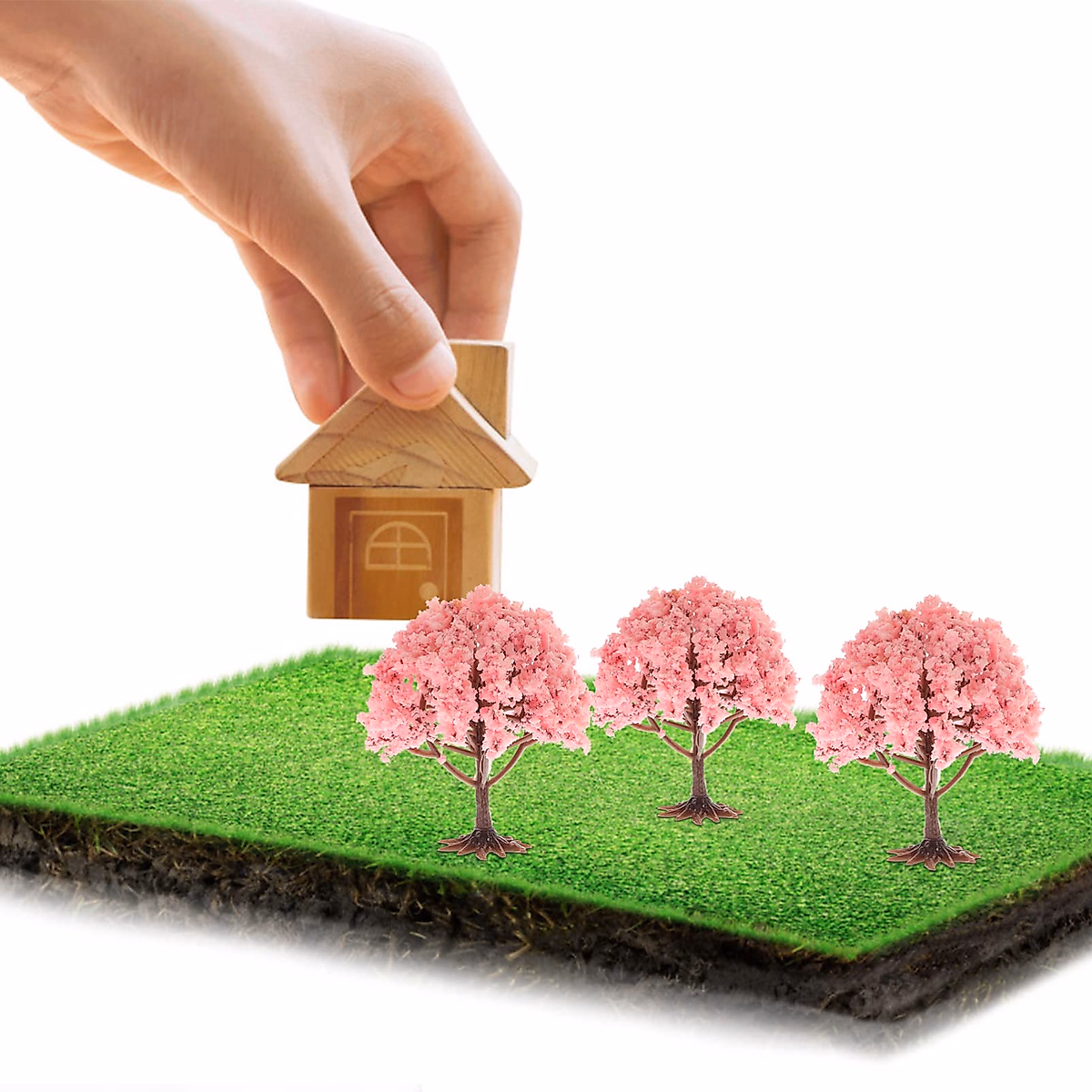 Angoily 10pcs Miniature Flower Tree Model Train Scenery Architecture Cherry Blossom Trees Mini Fake Trees for DIY Sand Table Crafts Building Model Scenery Landscape Ornaments