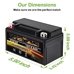 Weize YTZ10S-BS High Performance - Maintenance Free - Sealed AGM Motorcycle Battery Compatible With Yamaha Honda