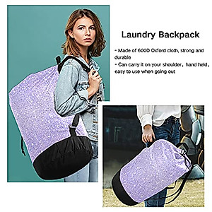 xigua Shiny Glitter Lavender Laundry Backpack Bag, Extra Large Laundry Bag with Straps, Portable Backpack Laundry Bag for College Dorm, Apartment, Laundromat