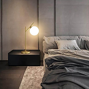 Fulesi Globe Table Lamp with Milky White Glass Globe Shade - Contemporary Brass Metal Bedside Lamp for Bedroom, Living Room, Study Room (H19.2)
