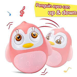 UNIH Roly Poly Baby Toys 6 to 12 Months Developmental, Tummy Time Wobbler Toy for Baby, Penguin Tumbler Wobbler Toys for Infant Boy Girl Gifts (Pink)