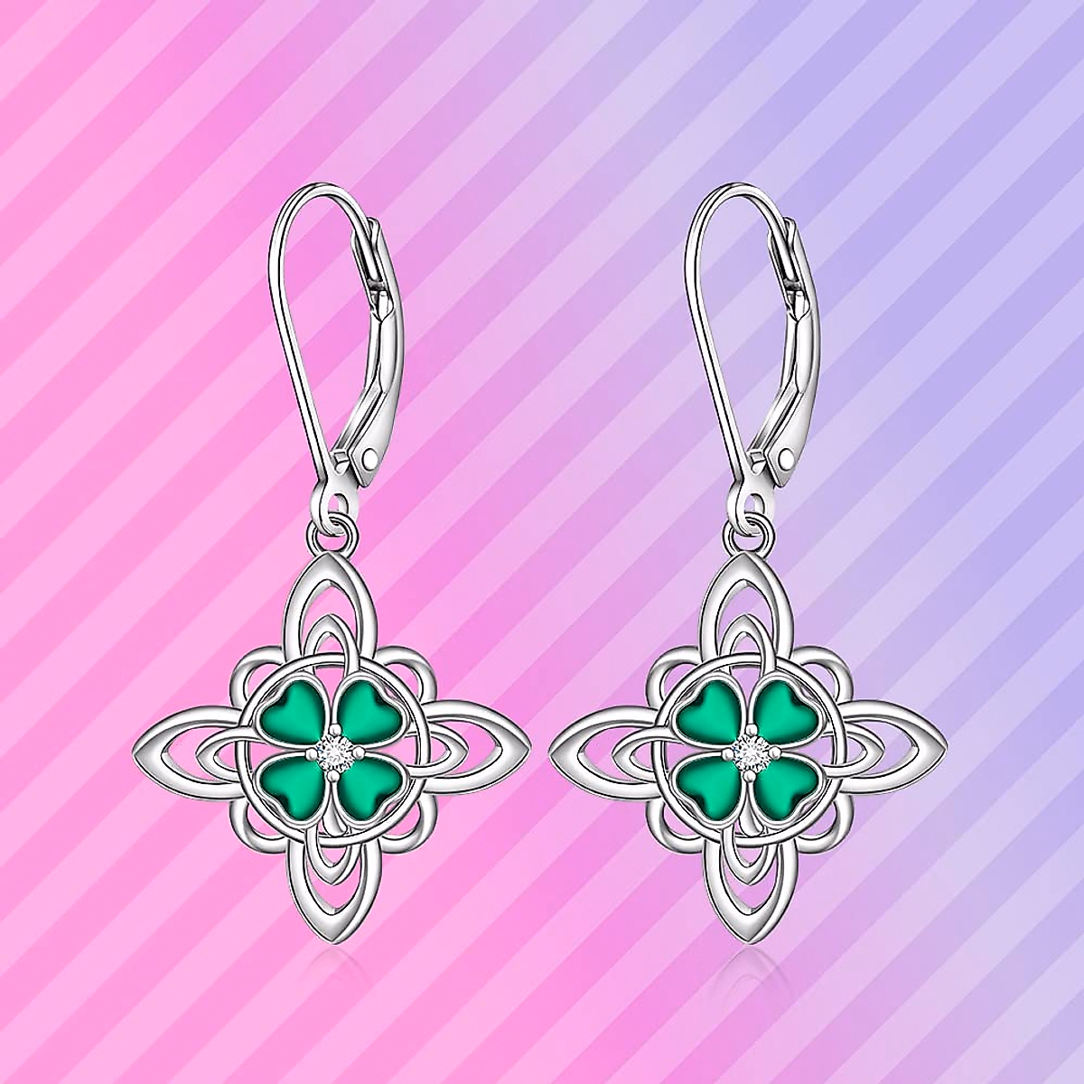 Shamrock Earrings for Women St Patrick’s Day Earrings Sterling Silver Celtic Knot Lucky Four Leaf Clover Green Emerald Irish Celtic Gifts