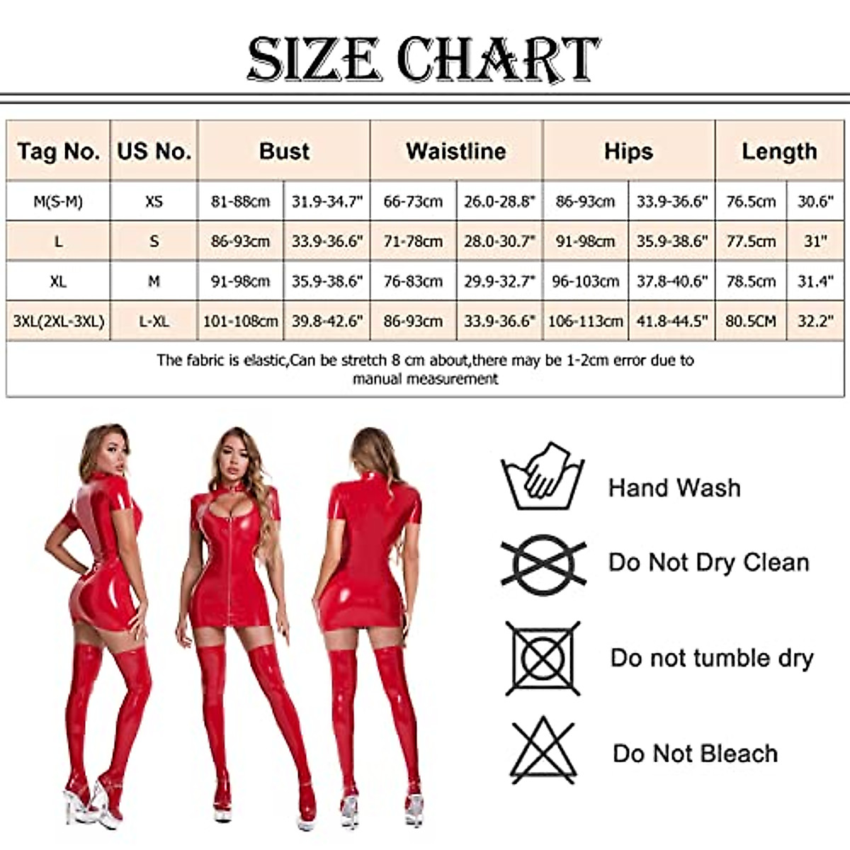 Woman Patent Leather Wet Look Hollow Cut Out Bodycon Dress Latex Zipper Nightclub Lingerie Clubwear Red, Small
