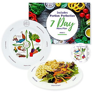 Portion Perfection PORCELAIN Weight Loss Plate for Women & Men | 2 Weightloss Serving Sizes on all 10 inch Adult Portion Control Plates, Ideal Weight Loss Products For Diabetes & Healthier Diets |