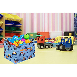 Sanjiaofen Rectangular Monster Truck Basket Organizer.Kids Basket ,Boys Storage Basket with Handles.Car Basket for Kids,Toys Bins,Books,Kid's Gifts Storage. (Monster Trucks )