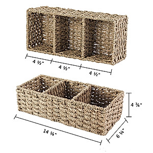 Vagusicc 3-Section Wicker Baskets, Small Baskets for Organizing, Hand-Woven Seagrass Storage Baskets, Toilet Tank Topper Paper Basket, Woven Baskets for Storage, 2-Pack