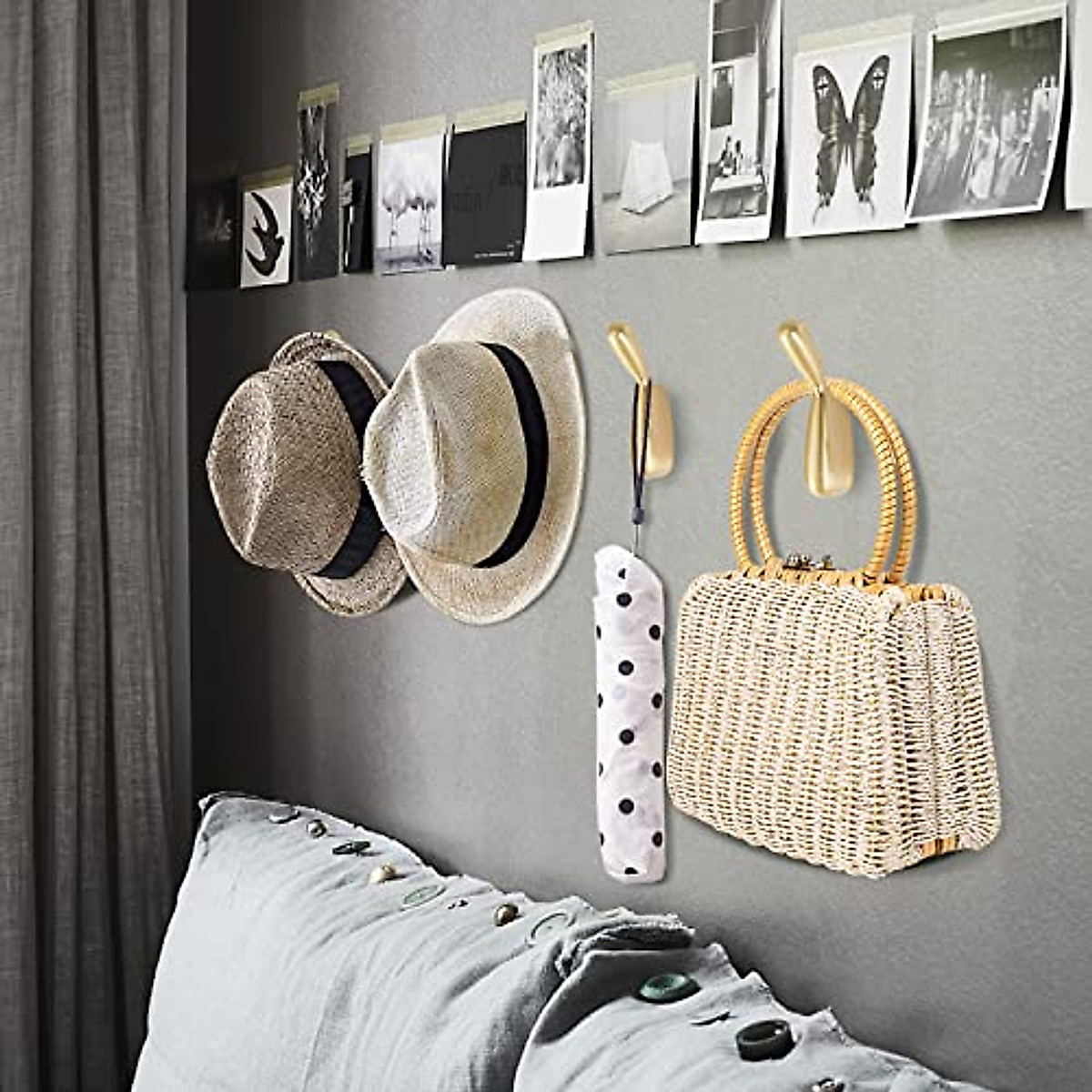 Decorative Wall Mounted Hooks Gold Wall Hooks Unique Modern Coat Hook Heavy Duty Towel Hook Hardware Robe Hooks Zinc Alloy Hooks Single Hooks for Hanging Clothes Hat for Bathroom 4 Pack