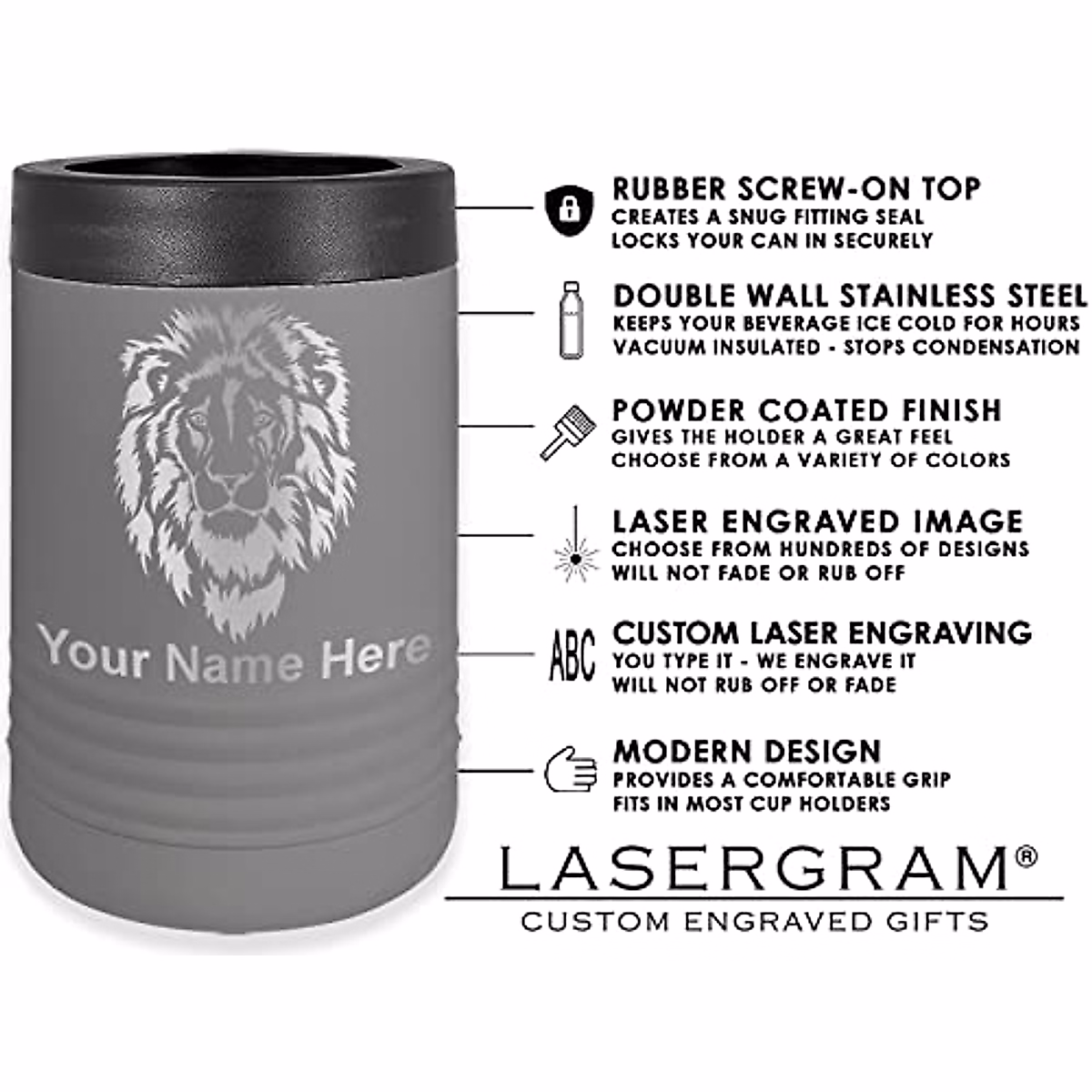 LaserGram Double Wall Insulated Beverage Can Holder, Golfer, Personalized Engraving Included (Standard Can, Gray)