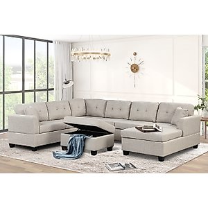 Merax Oversized Sectional Sofa with Storage Ottoman, U Shaped Sectional Couch