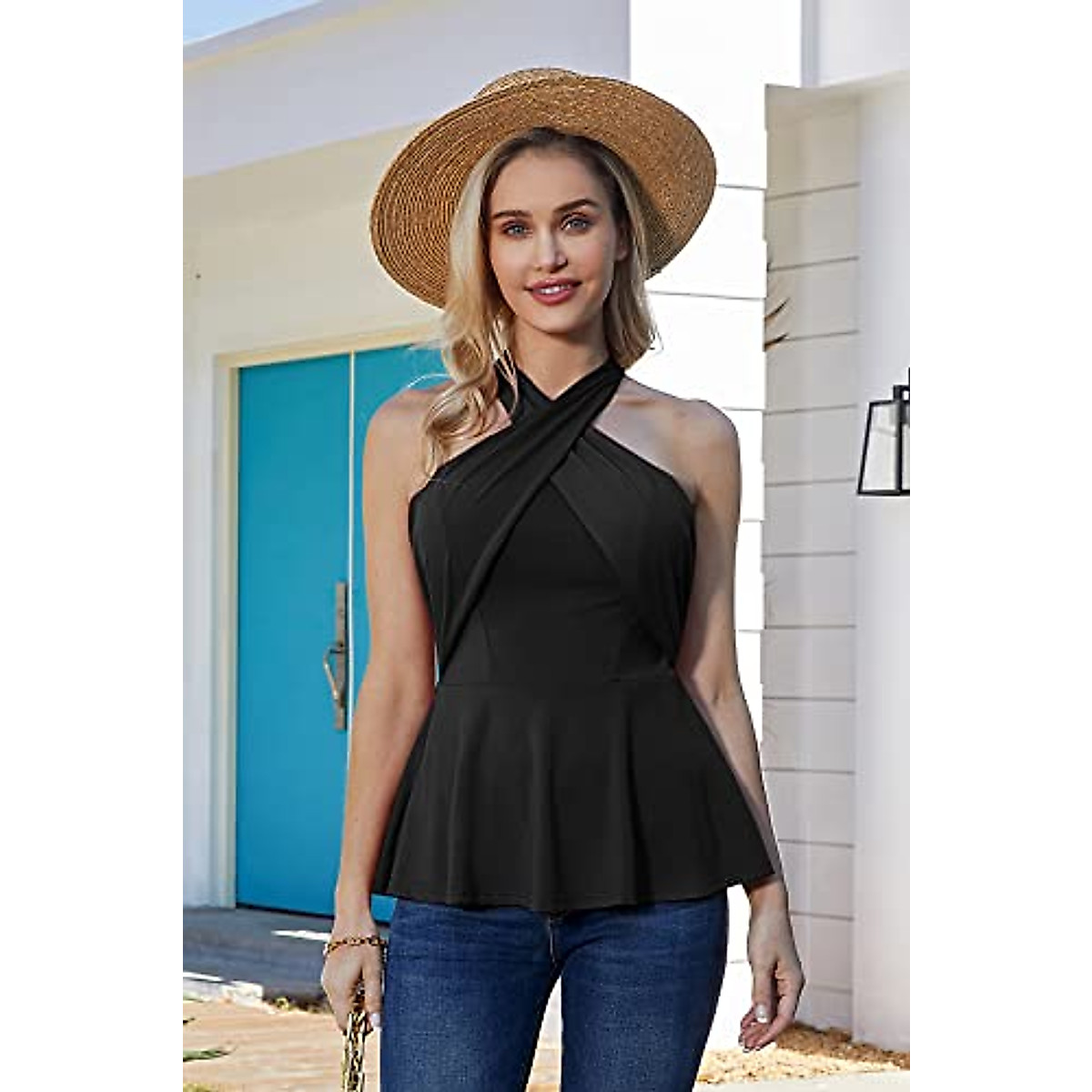 Halter Tops for Women Sleeveless Concert Tops for Women Slim Loose Fit Black