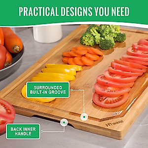 Hiware Bamboo Cutting Board for Kitchen, Heavy Duty Wood Cutting Board with Juice Groove, 100% Organic Bamboo, Pre Oiled, 15" x 10"
