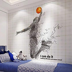 3D Wall Decal Removable Basketball Player Sticker for Kids Bedroom Living Room Playroom DIY Sport Wall Decal Art,Silhouette Wall Decals Stickers for Boy Rooms