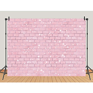 Retro Pink Glitter Brick Wall Photography Backdrop 5x3ft Girl Happy Birthday Party Photo Background Baby Shower Bridal Shower Wedding Newborn Banner Cake Table Decorations Photo Booth Props