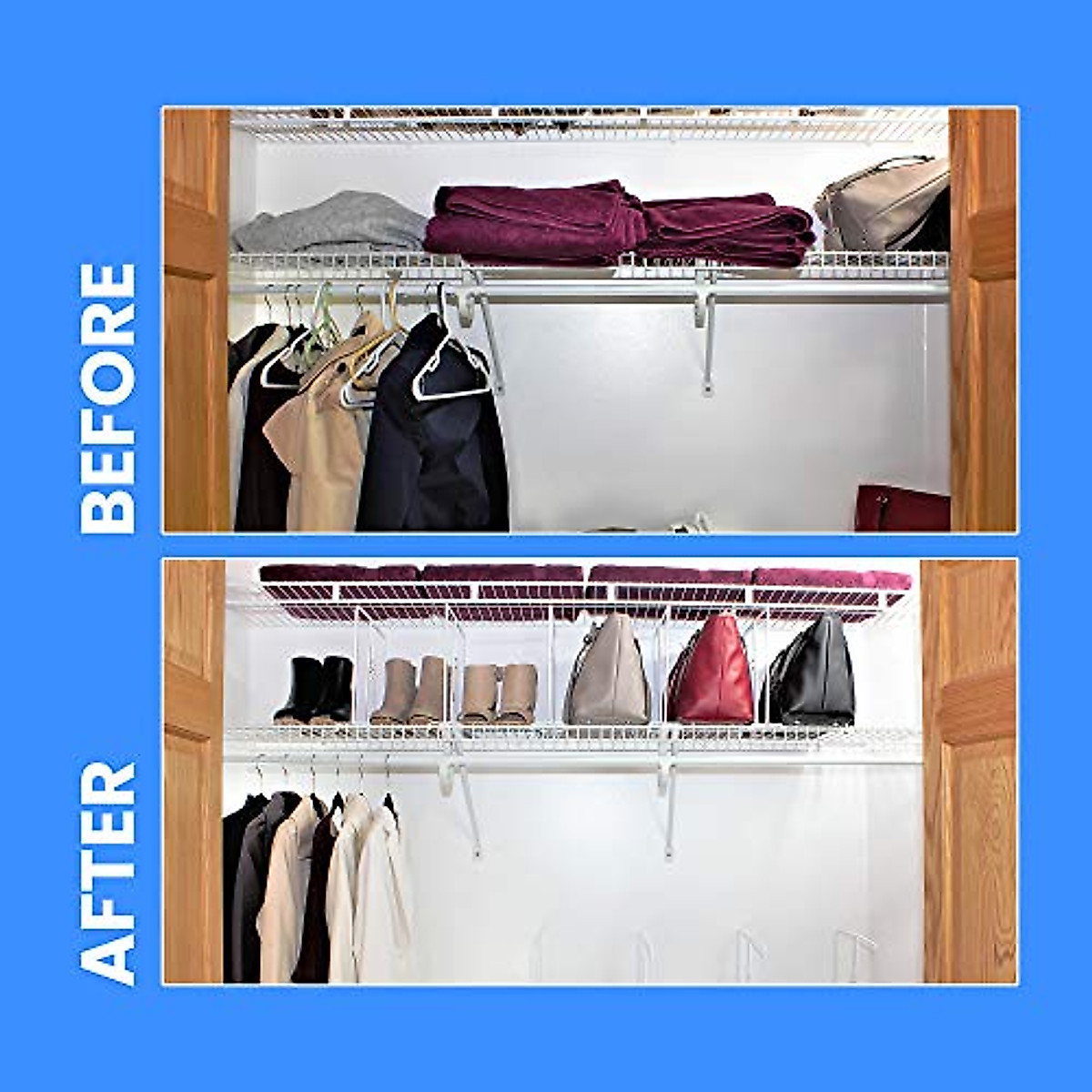 TitanSecure 4 Pack *** New Extra Wide 16 Inch Length*** White Wire Shelf Dividers for Closets - Best Closet Organizer Takes Seconds to Install (ONLY FITS 16 INCH Shelving)