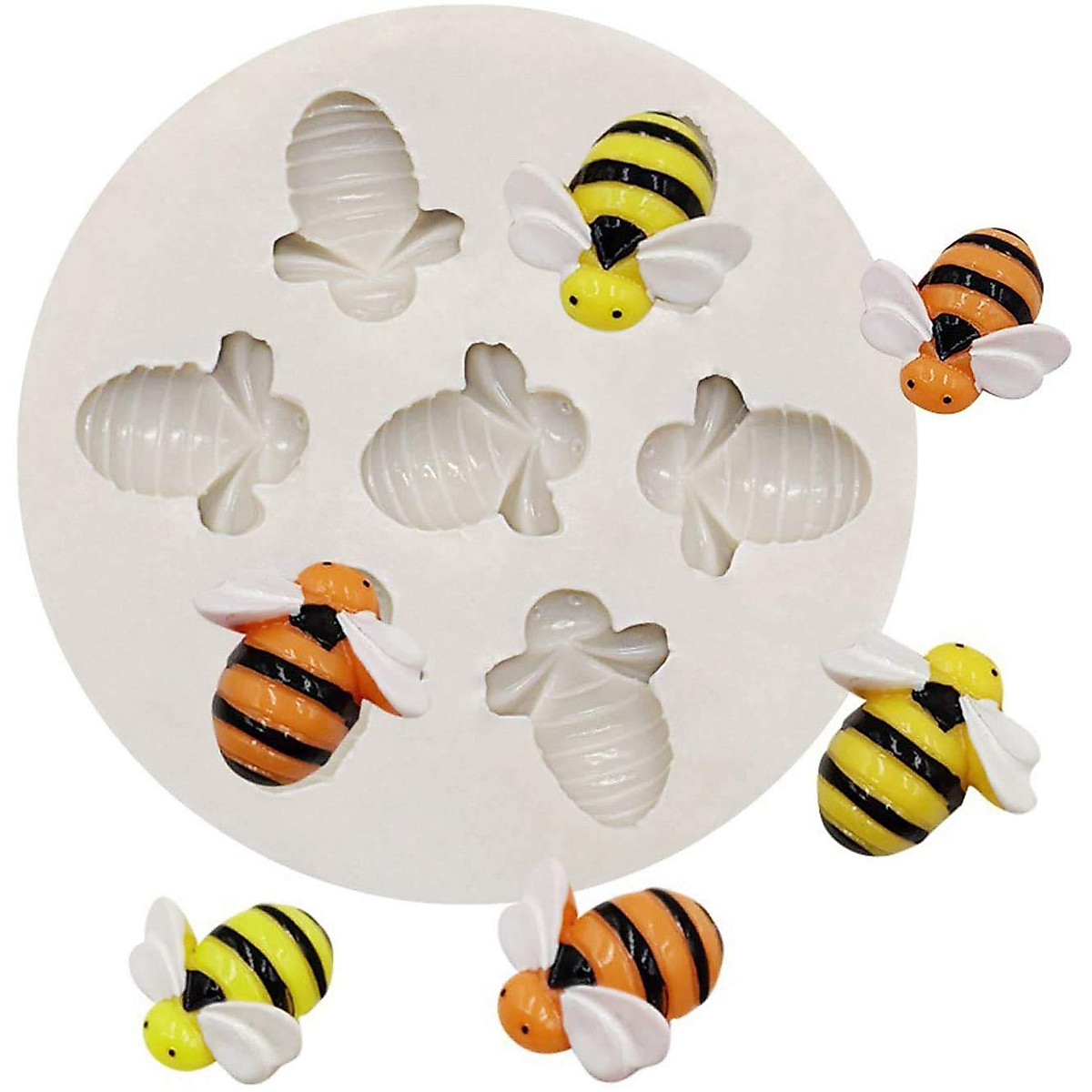 7 Cavity Bumble Bee Silicone Mold for Chocolate, DIY Soap Mould,3D Bee Day Beehive Honeycomb, Mold for Cupcake Cake Topper Decoration Fondant Mold Ice Cube Desserts Candy