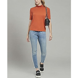KARL LAGERFELD PARIS Women's Everyday 3/4 Sleeve Knit Top, Spicy Orange, Large