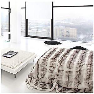 Double Sided Faux Fur Throw Blanket Silky Soft Oversized Afghan Machine Washable, Grey Striped Mink Chinchilla Shadow Fox (Light Grey, 55Wx70L)