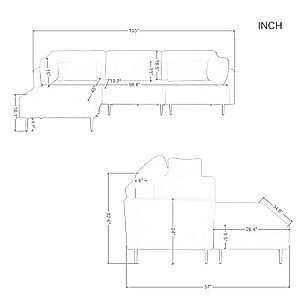 FULife Convertible Modular Sectional Sofa L-Shaped Corner Couch 4-Seat Sofá Reversible Velvet Upholstered Chaise Lounge Couches with Movable Ottoman&Lumbar Pillows for Living Room Apartment Office